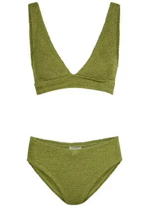 Hunza G Angel V-neck Crinkle Bikini - Green