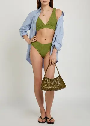 Hunza G Angel V-neck Crinkle Bikini - Green