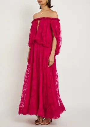 Zimmermann Lace Off-the-shoulder Gown - Fuchsia