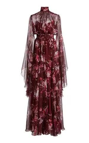 Zuhair Murad Floral Print Long Dress - Burgundy