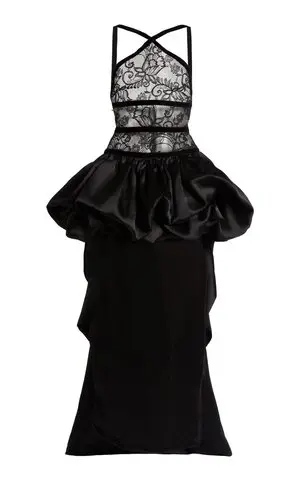 Elie Saab Lace-organza Maxi Dress - Black