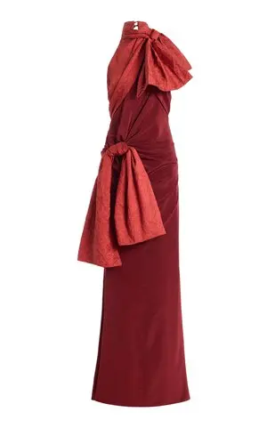 Christopher John Rogers Silk Double Bow Maxi Dress - Red