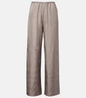 TOTEME Monogram Silk Twill Pajama Pants - Grey