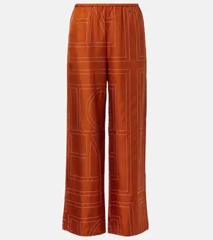 TOTEME Monogram Silk Twill Pajama Pants Orange