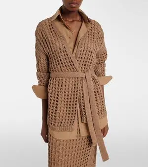 Max Mara Gelo Open-knit Cotton Wrap Cardigan - Brown