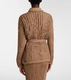 Max Mara Gelo Open-knit Cotton Wrap Cardigan - Brown