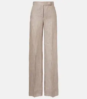 Max Mara Deserto Herringbone Linen Wide-leg Pants - Beige