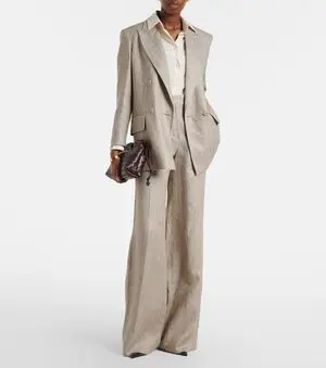 Max Mara Deserto Herringbone Linen Wide-leg Pants - Beige