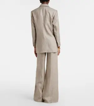 Max Mara Deserto Herringbone Linen Wide-leg Pants - Beige