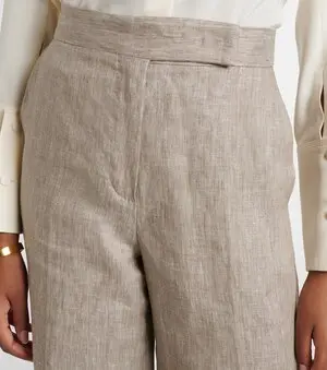 Max Mara Deserto Herringbone Linen Wide-leg Pants - Beige