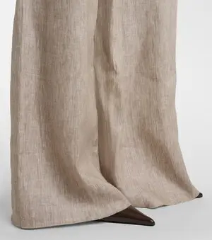 Max Mara Deserto Herringbone Linen Wide-leg Pants - Beige