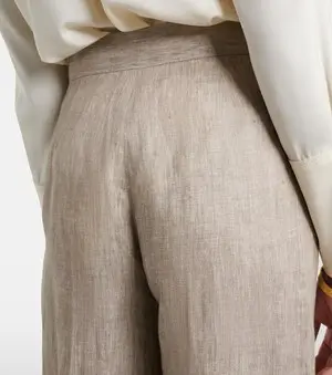 Max Mara Deserto Herringbone Linen Wide-leg Pants - Beige