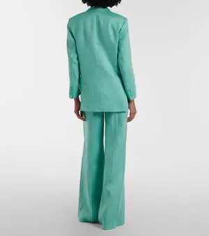 Max Mara Deserto Herringbone Linen Wide-leg Pants - Blue