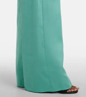 Max Mara Deserto Herringbone Linen Wide-leg Pants - Blue
