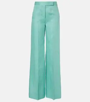 Max Mara Deserto Herringbone Linen Wide-leg Pants - Blue