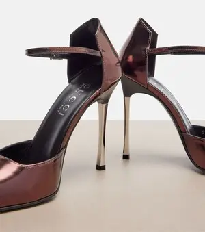 Gucci Bombshell Metallic Leather Pumps - Brown
