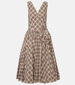 Prada Checked Cotton Poplin Midi Dress - Brown