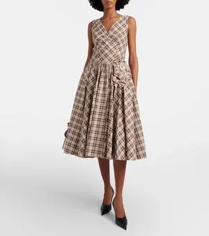 Prada Checked Cotton Poplin Midi Dress - Brown