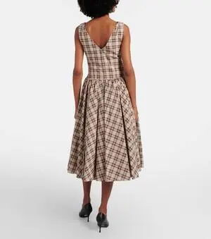 Prada Checked Cotton Poplin Midi Dress - Brown
