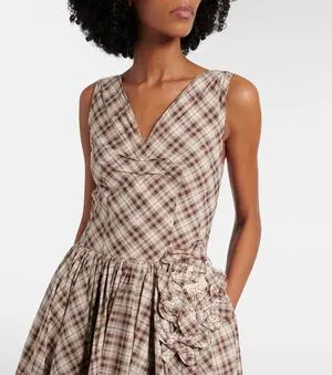 Prada Checked Cotton Poplin Midi Dress - Brown