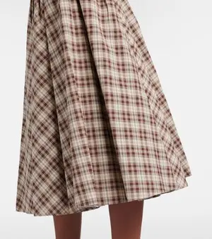 Prada Checked Cotton Poplin Midi Dress - Brown