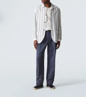 Brioni Linen And Cotton Straight Pants - Blue