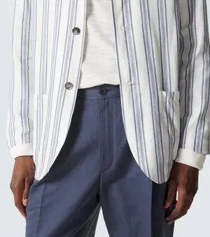 Brioni Linen And Cotton Straight Pants - Blue