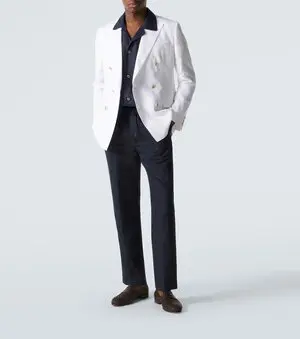 Brioni Straight Linen And Cotton Pants - Blue