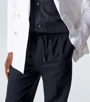 Brioni Straight Linen And Cotton Pants - Blue