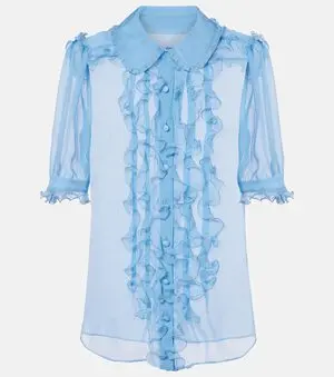 Dolce & Gabbana Ruffled Semi-sheer Silk Blouse - Blue