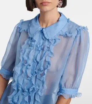 Dolce & Gabbana Ruffled Semi-sheer Silk Blouse - Blue
