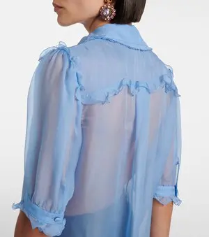 Dolce & Gabbana Ruffled Semi-sheer Silk Blouse - Blue