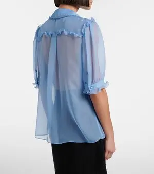 Dolce & Gabbana Ruffled Semi-sheer Silk Blouse - Blue