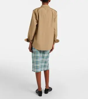 Prada Plaid Cotton Poplin Pencil Skirt - Blue