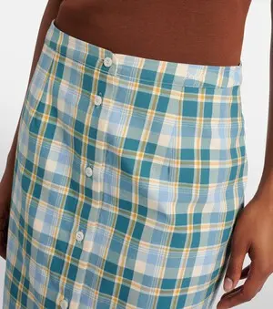 Prada Plaid Cotton Poplin Pencil Skirt - Blue