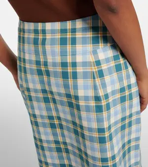 Prada Plaid Cotton Poplin Pencil Skirt - Blue