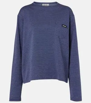 Miu Miu Striped Jacquard Cotton Jersey T-shirt - Blue