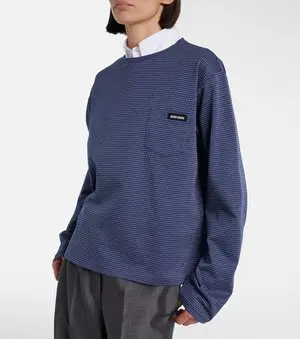 Miu Miu Striped Jacquard Cotton Jersey T-shirt - Blue