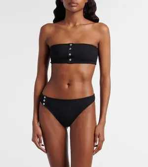 TOTEME Ribbed-knit Bikini Bottoms With Button Detail - Black