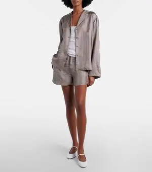 TOTEME Logo Silk Twill Pajama Shirt - Grey