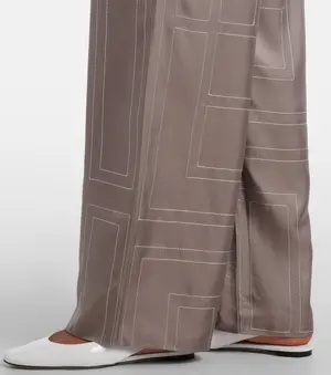 TOTEME Monogram Silk Twill Pajama Pants - Grey