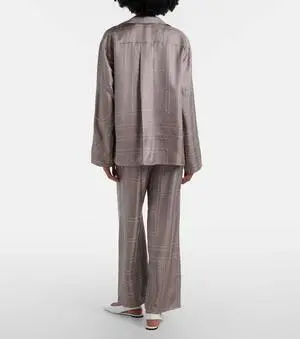 TOTEME Monogram Silk Twill Pajama Pants - Grey