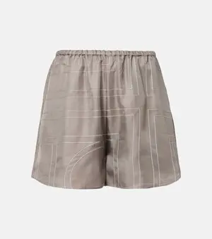 TOTEME Logo Silk Twill Shorts Grey