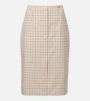 Prada Checked Cotton Poplin Pencil Skirt - Multicoloured
