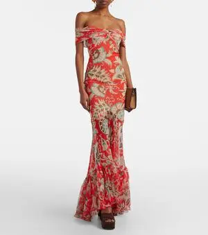 Etro Printed Off-shoulder Gown