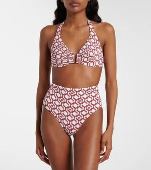 Max Mara Avena Printed Halterneck Bikini Top - Red