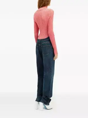JEAN PAUL GAULTIER Gingham-pattern Asymmetric-collar Top - Red