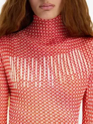 JEAN PAUL GAULTIER Gingham-pattern Asymmetric-collar Top - Red