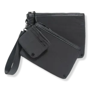 Joan & David Nylon Pouch Set With Wristlet, Card Case, And Keychain Lanyard - Black