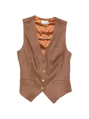 Elisabetta Franchi Linen-blend Button Detailed Vest - Brown